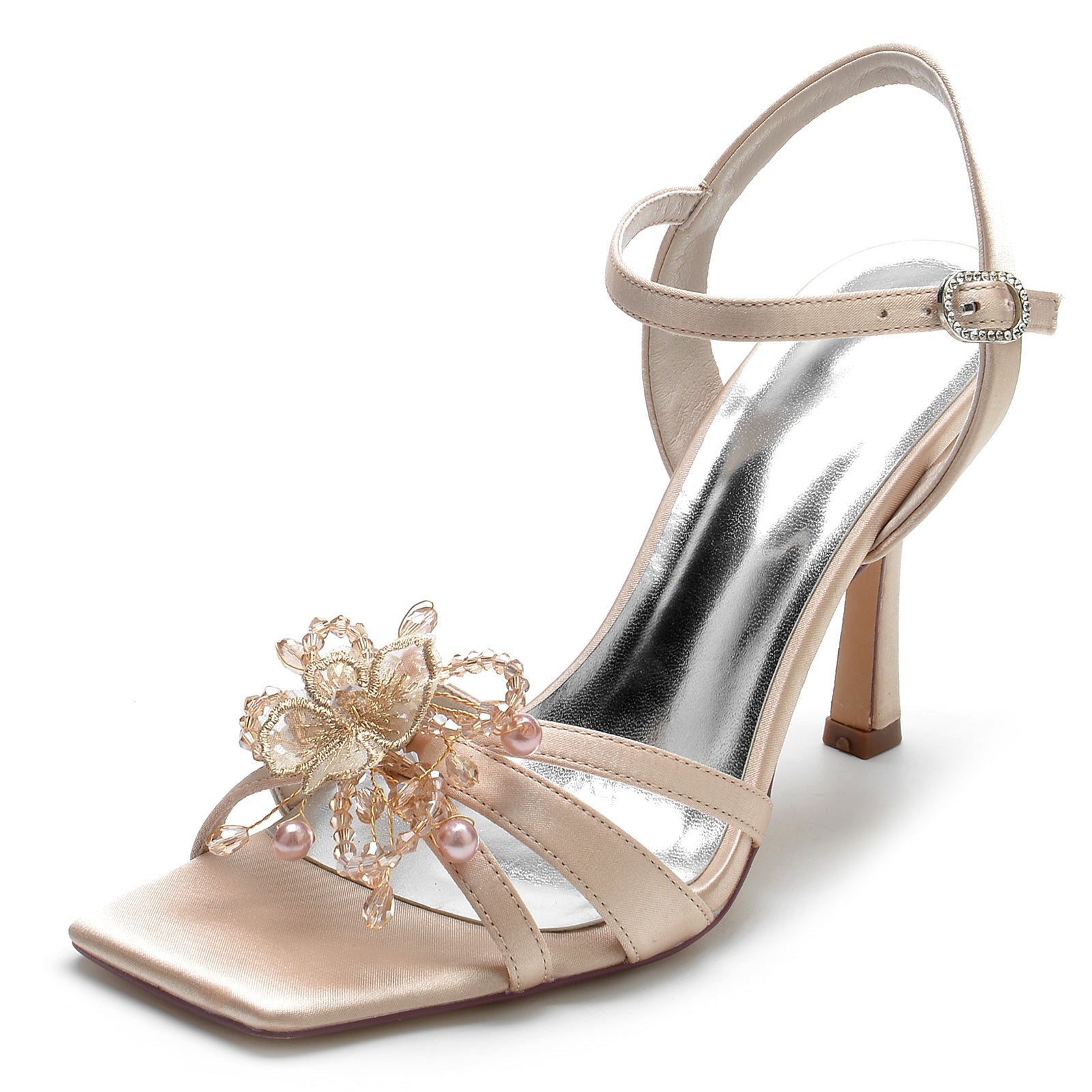 Chaussures de Mariage pour Femmes avec Perles et Fleurs, Bout Carré Ou ...